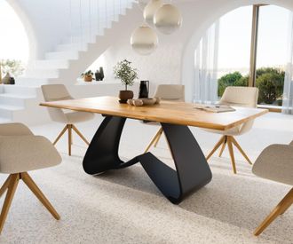 DELIFE Esstisch Edge 200x100x2,5-3 Eiche Natur W-Gestell Metall Schwarz Live-Edge, Esstische, Baumkantenm&ouml;bel, Massivholzm&ouml;bel, Massivholz