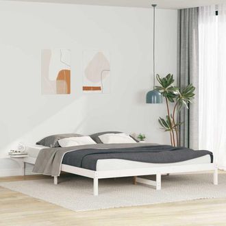vidaXL Letto Con Tavolini Laterali Bianco 200 X 220 Cm Pino Massello Vidaxl