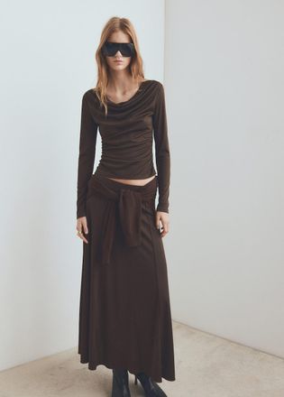 Mango Figurbetontes T-Shirt mit drapiertem Ausschnitt braun - Damen - XS - MANGO