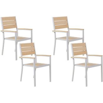 Beliani Beliani - Lot de 4 Chaises de Jardin en Bois Synth&eacute;tique Beige et Aluminium Blanc Prato