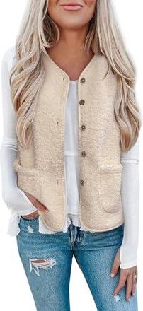 Minetom Gilet en Molleton Polaire Doux sans Manche Coupe Classique Femme Grandes Filles Couleur Unie Blouson Bouton Matelass&eacute;e sans Manches Veste avec Poches 