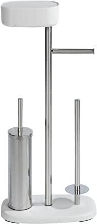 WENKO Stand WC-Garnitur mit Box Mod. Rivazza, Toilettenpapier-Halter mit Ablage, WC-Bürstenhalter, Ersatzrollenhalter, Edelstahl