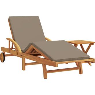 vidaXL Sonnenliege mit Kissen und Tisch Taupe Massivholz Akazie vidaXL932813