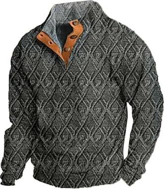 Generic Pull à col rond pour homme - Mode décontractée - Imprimé 3D - Col montant - Bouton - Manches longues - Sweat à capuche décontracté, bordeaux, 3XL