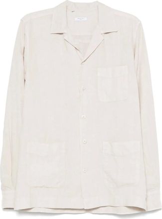 Boglioli Homme, Vestes, Beige, Taille: M Overshirt en Lin avec Col Bowling