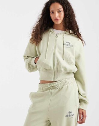 Nike Phoenix Fleece - Kapuzenjacke in Khaki mit Rei&szlig;verschluss-Gr&uuml;n