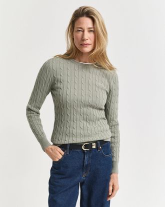 GANT Damen Zopfstrick Rundhalspullover aus Stretch-Baumwolle (XXXL) FADED SAGE