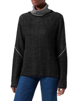 Timezone Damen Casual Turtleneck Pullover, Black White Stripe, M