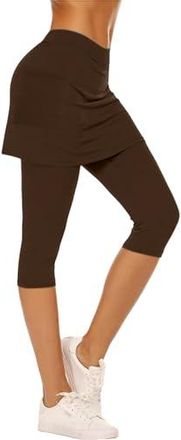 Generic Pantalon de sport pour femme - Legging 3/4 avec jupe - Taille haute - Couleur unie - Pantalon de yoga - Pantalon de sport - Pantalon de sport - Pantal