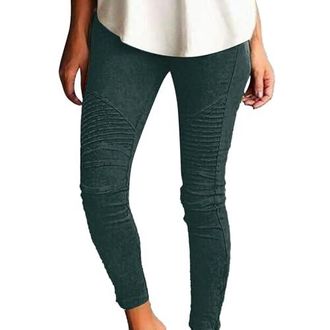 Generic Pantalon de travail pour femme, jegging motard skinny avec fermeture &eacute;clair &agrave; la cheville, taille pliss&eacute;e, pantalon crayon &agrave; enfiler, pantalon doux en