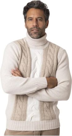 Gran Sasso Homme, Pulls, Beige, Taille: 3XL Pull Col Roul&eacute; en Maille C&ocirc;tel&eacute;e