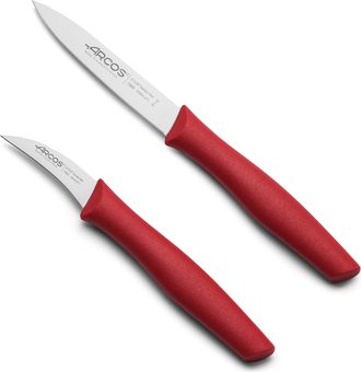 Arcos Schälmesser-Set aus Edelstahl - Ergonomischer Griff aus Polypropylen, Ideal für Schneiden von Obst, Gemüse und Knollen - Rot, Serie Nova