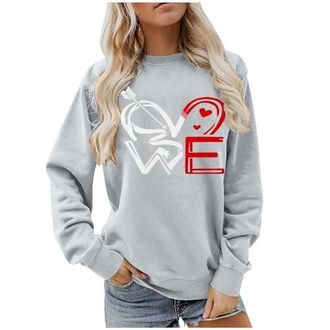 Generic Valentine Sweatshirts Femme Pull Amour Coeur Imprim&eacute; T-shirt &agrave; Manches Longues D&eacute;contract&eacute; Ample Oversize Tops &agrave; Manches Longues Haut Sport Automne Fe