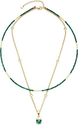Leonardo Halskette Valea - doppelstrangiger Hals-Schmuck aus goldfarbenem Edelstahl - Malachit- und Glasperlen in abgestimmten gr&uuml;nt&ouml;nen 45-50 cm - Schmuck Ges