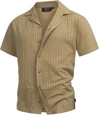 Indicode Hommes INCrepe Shirt | Chemise à Manches Courtes 100% Coton Covert Green S