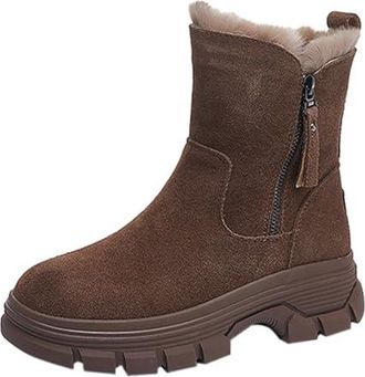 Generic Bottes en cuir pour femme - Talon bloc dhiver doubl&eacute; printemps et automne - Mode &eacute;paisse - Velours - Fermeture &eacute;clair - Tube central - Antid&eacute;rapant - 