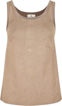Elisabetta Franchi Femme, Tops, Brun, Taille: 44 FR Top en maille avec bandes en viscose brillante