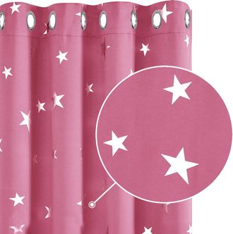 Deconovo Blickdichte Vorhänge Thermogardinen Kälteschutz gardinen Fenster Sonnenschutz Vorhänge Modern mit Muster Sterne, 180x140 cm(HöhexBreite), Rosa, 2er Se