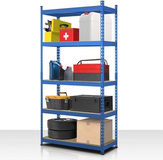 Floordirekt Schwerlastregal, Kellerregal, Lagerregal mit Stahlgestell 1050 kg Traglast (Blau, 180 x 90 x 60 cm) Rhino