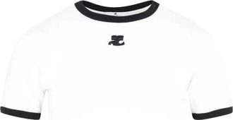 Courr&egrave;ges Femme, Tops, Blanc, Taille: 38 FR T-shirt Signature Contrast&eacute;