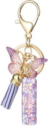 Generic Porte-cl&eacute;s en r&eacute;sine avec pendentif papillon et pompon en forme de lettre de lalphabet A Z pour sac de femme Petit portefeuille pour femme, PP8, taill