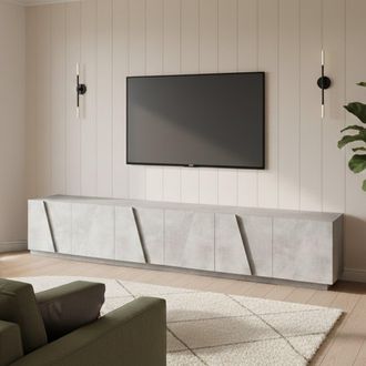 Dmora TV-Schrank Lucas, niedriges Wohnzimmer-Sideboard, Fernsehst&auml;nder-Basis, 100% Made in Italy, 244 x 44 x 46 cm, dunkler Zement