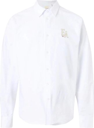 Emporio Armani Homme, Chemises, Blanc, Taille: L Eagle Club Cotton Oxford Shirt with Embroidery