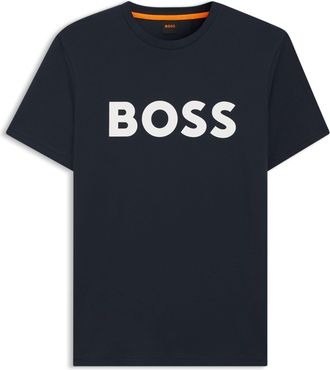 BOSS Herren Thinking 1 T-Shirt aus Baumwoll-Jersey mit gro&szlig;em Logo-Print Dunkelblau XL