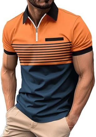 Generic Lot de t-shirts pour homme tendance printemps et &eacute;t&eacute; d&eacute;contract&eacute;s &agrave; manches courtes avec fermeture &eacute;clair et revers &agrave; revers de couleur unie Motif &eacute;to