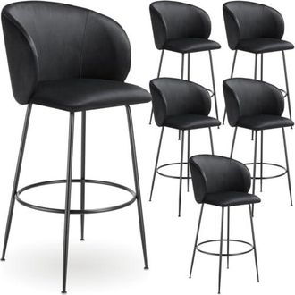 TecTake TecTake Lot de 6 Tabouret Bar Aspect Velours Chaise de Bar avec Repose-Pieds Chaise Haute Cuisine pour &icirc;lot Central H106cm Rembourr&eacute;e avec Dossier Tab