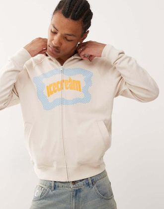 Icecream Sweat à capuche zippé avec encadré logo - Blanc cassé