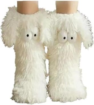 Generic Chaussettes confortables pour femme - Chaudes, pelucheuses et antid&eacute;rapantes avec de grands yeux mignons - Doublure en peluche douce et confortable - 