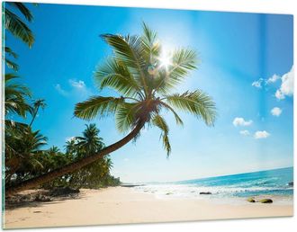 Arttor Wandbilder Dekoration Wohnzimmer Strand Palme Meer Bilder auf Glas 120x80cm Glasbild Schlafzimmer Küche Deko Wand Kunstdruck Art Groß XXL Wanddeko Bil