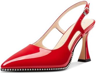 Castamere Femmes Slingback Bloc Chunky Haut High Talon Heel Ferm&eacute; Pointu Bout Escarpins Dress Mariage Party Chaussures 9 CM Heels Rouge 38 EU