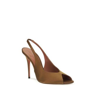 Amina Muaddi Womens Kristina Heel Sandal Brown Silk