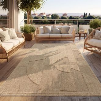 Paco Home Paco Home Tapis DExt&eacute;rieur R&eacute;sistant Aux Intemp&eacute;ries Balcon Salon Boho Design Beige 240x340 cm