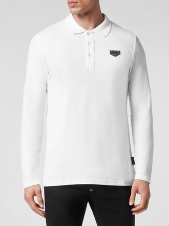 Philipp Plein Polo &agrave; manches longues slim fit en coton avec logo appliqu&eacute;
