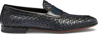 Santoni Homme, Chaussures, Bleu, Taille: 42 1/2 EU Mocassin Penny en cuir tress&eacute;