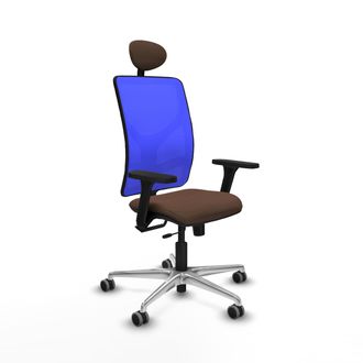 Piqueras y Crespo B&uuml;rostuhl mit 3D-Armen, h&ouml;henverstellbarer Lendenwirbelst&uuml;tze und festem Kopfteil, ausgestattet mit Syncro/Traslack und Schneideschaum, Blau/Dunkelbra