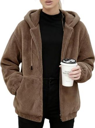 Generic Manteaux dhiver pour femmes UK, v&ecirc;tements dext&eacute;rieur en sherpa duveteux avec cordon de serrage - Manteaux dhiver chauds d&eacute;contract&eacute;s avec capuche, caf