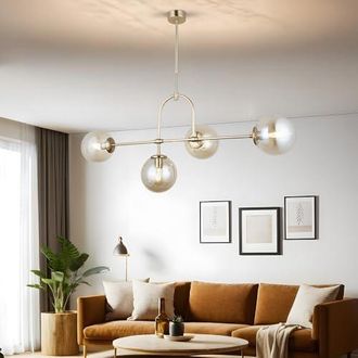 Opviq Antique Lacquer Chandelier, Metal Body, &Oslash;18 cm Glass Cap, Adjustable Height 85-115 cm, 4 x E27 Max 40W, Elegant Lighting for Home Decor