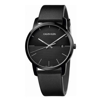 Calvin Klein Modische Uhr mit Quarz-Zifferblatt und Lederarmband - - Accessories - Herren - Schwarzk - ONE SIZE