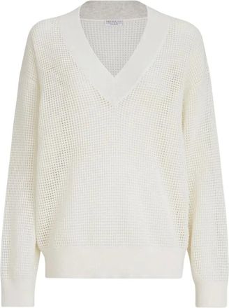 Brunello Cucinelli Femme, Pulls, Beige, Taille: 40 FR Pull en maille ajour&eacute;e Cachemire