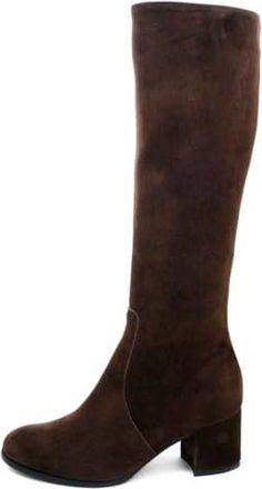 OSVALDO PERICOLI Bottes pour femme au genou en cuir daim marron, talon moyen bas 5 cm, fabriqu&eacute; en Italie - ST01, marron, 37 EU