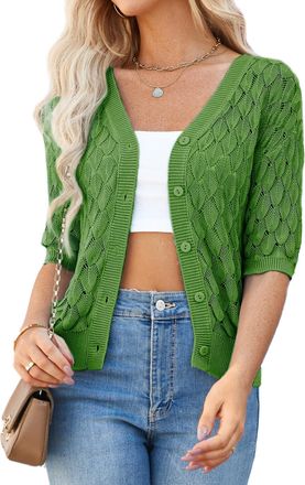 Grace Karin Elegante Gelbgrün Bolero Damen V-Ausschnitt Casual Strickjacke Cardigan mit Knopf Gelbgrün S