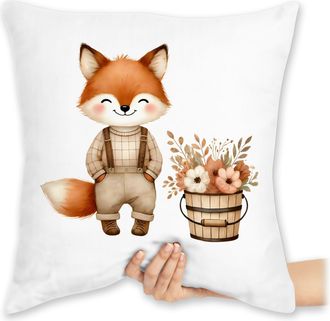 Shirtracer Kissen 40x40 Zierkissen - Süßer Fuchs mit Blumen | Herbstliches Baby und Kinder Motiv | Geschenkidee Kinder Halloween | Niedliches Design für den Herb