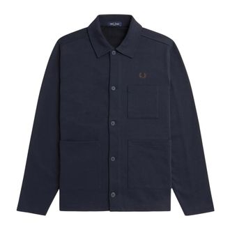 Fred Perry Homme, Vestes, Bleu, Taille: L Veste en Coton Brod&eacute; avec Col Classique