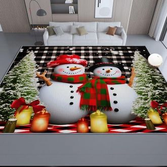 Generic Noir Tapis pour Salon 140 x 200 cm, Lavables avec Dos Antid&eacute;rapant, Tapis &agrave; Poils Courts Imprim&eacute; No&euml;l Bonhomme De Neige Plaid pour Cuisine Salle &agrave; Man