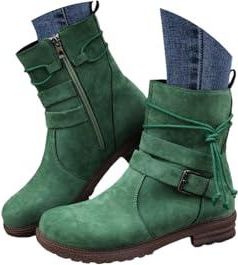 Generic Bottines dhiver pour femme - Style vintage et d&eacute;contract&eacute; - En daim - &Agrave; lacets - Bout rond - Talons bas - Bottines de cowgirl occidentales avec fermet