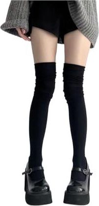 Generico Chaussettes hautes de cuisse tricot&eacute;es, v&ecirc;tements de printemps l&eacute;gers pour femmes, Noir, Taille Unique